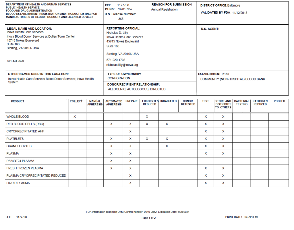 FDA License Valid through 2021 Pg1-min - Inova Blood Donor Services