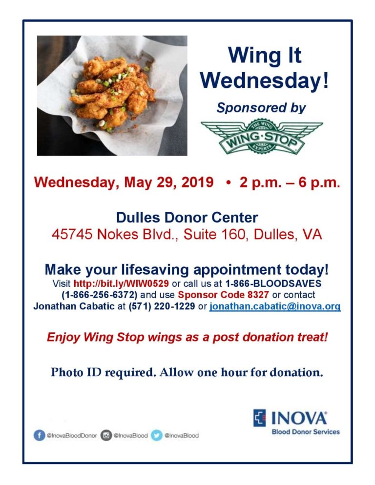 Wing It Wednesday! Sponsored by Wing Stop - Inova Blood Donor Services