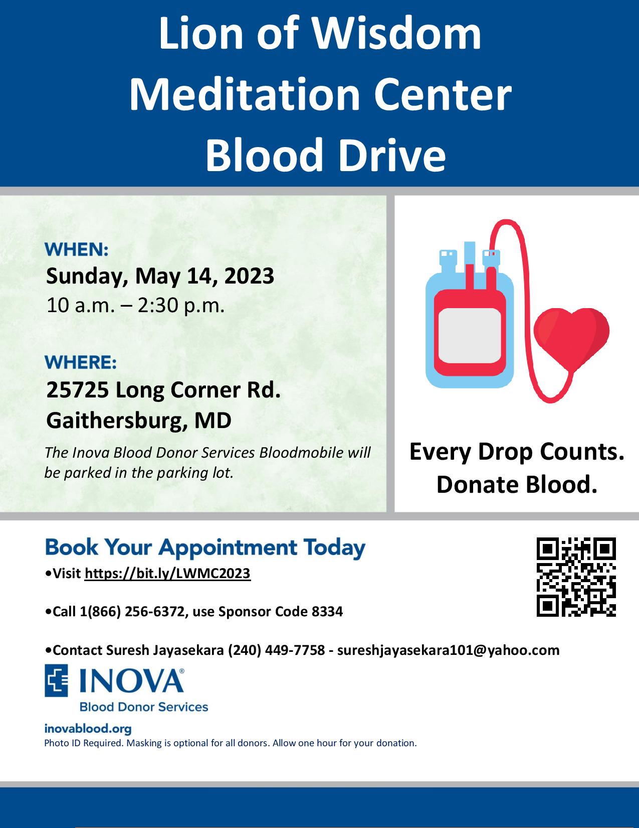 Lion of Wisdom Meditation Center Blood Drive - Inova Blood Donor Services